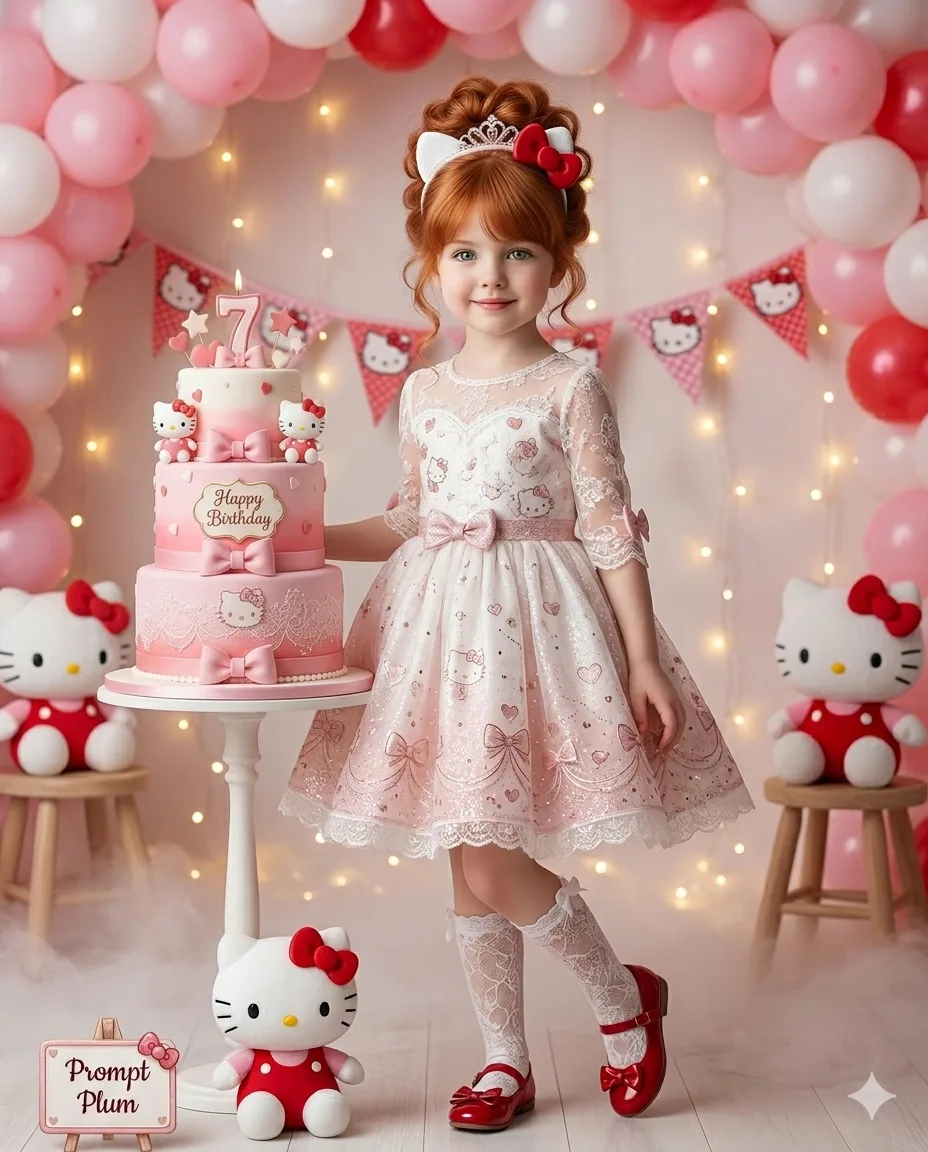 Hello Kitty Birthday Photography Prompt | 7-Year-Old Girl Pink Party Scene